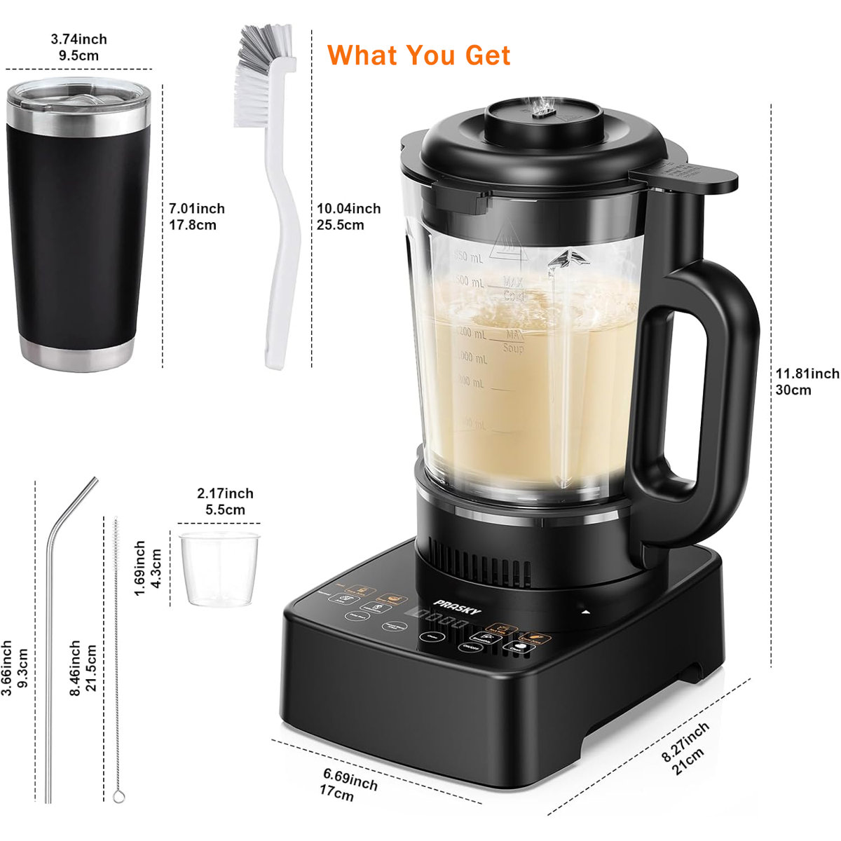 Prasky 10 in 1 Heating Blender Hot Soup Maker Smoothie Blender Nut